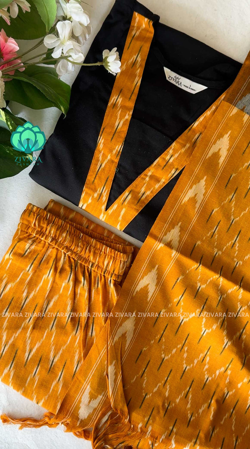 MADHI -YELLOW IKKAT OFFICE WEARS - HANDLOOM COTTON- SALWAR SUIT WITH D ...